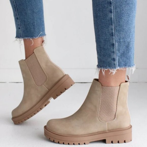 Shoes | New Beige Chelsea Combat Boots Ankle Booties | Poshmark
